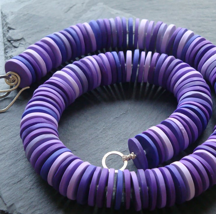 Polymer clay and sterling silver necklace in pu... - Folksy