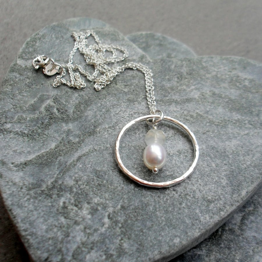 Sterling Silver Circle Pendant With Moonstone a... - Folksy