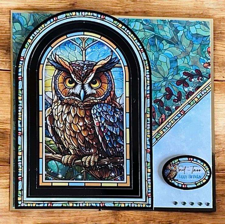 Stained Glass Style Owl Birthday Greeting Card - Folksy