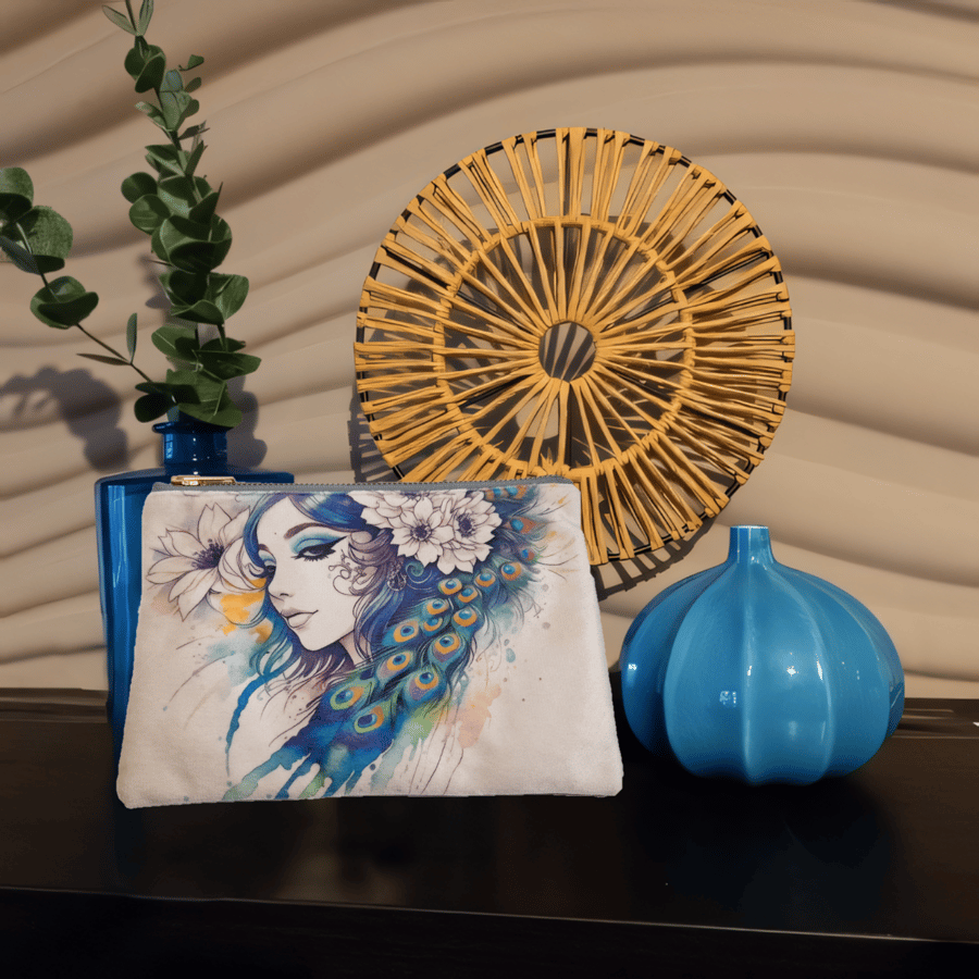 Small Make up bag,Plush pouch,Zipped bag, - Folksy