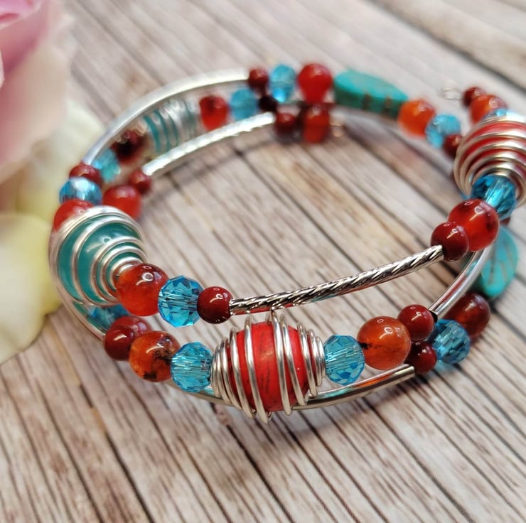 Wrap around memory wire bracelet with gemstones... - Folksy