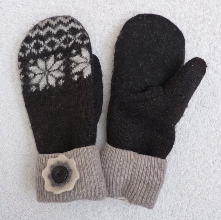 Wool mittens Created from Up-cycled Sweaters. B... - Folksy