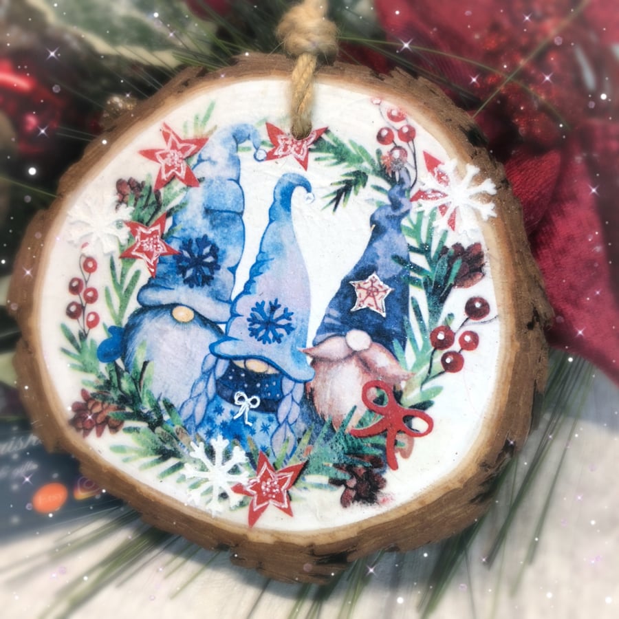 Christmas Gnome log slice Christmas tree decora... - Folksy