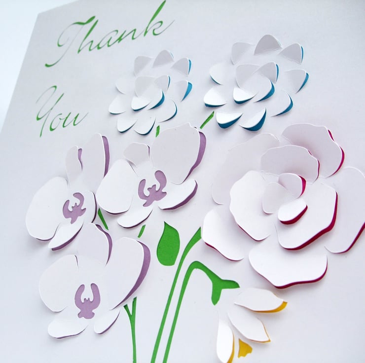Large Personalised Card - Paper Cut Flowers - Folksy