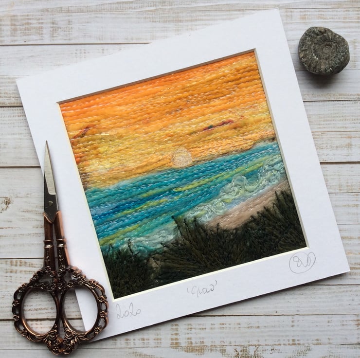 Embroidered sunset beach seascape. - Folksy