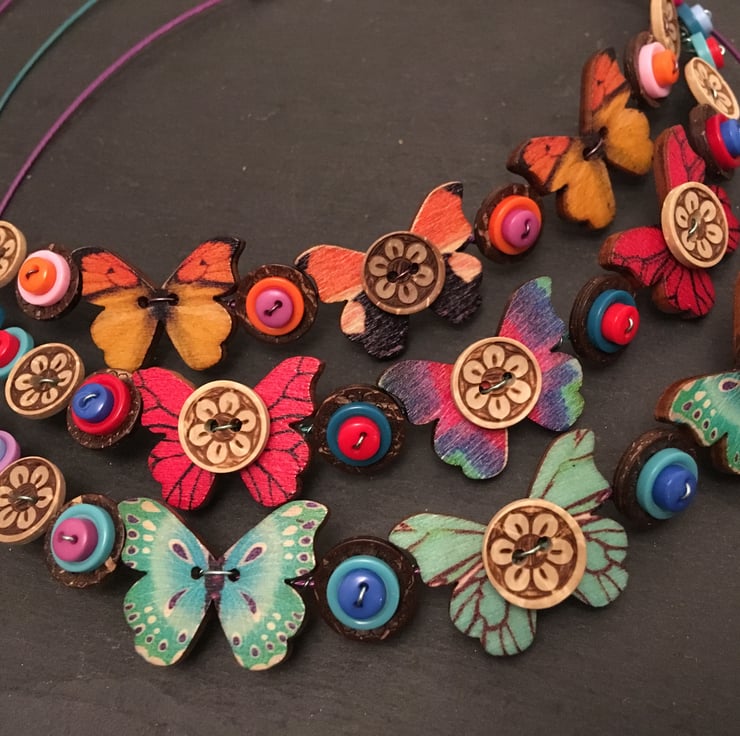 Butterfly button choker necklace - Folksy