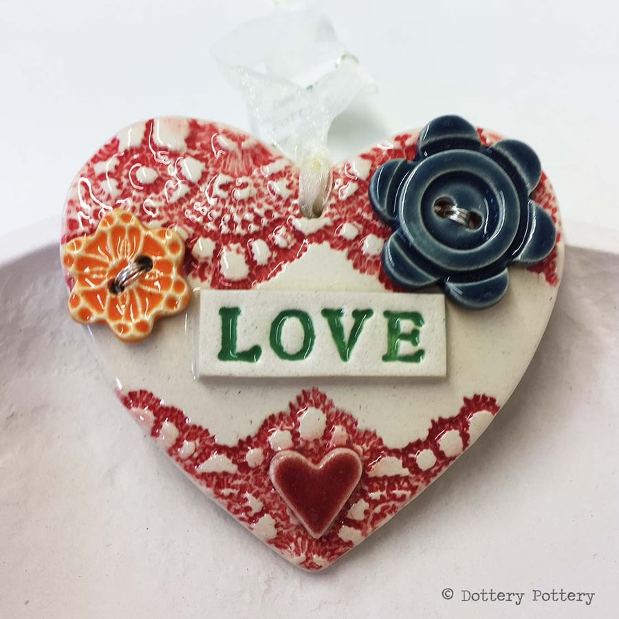 Pottery decoration Love Heart Ceramic lace patt... - Folksy