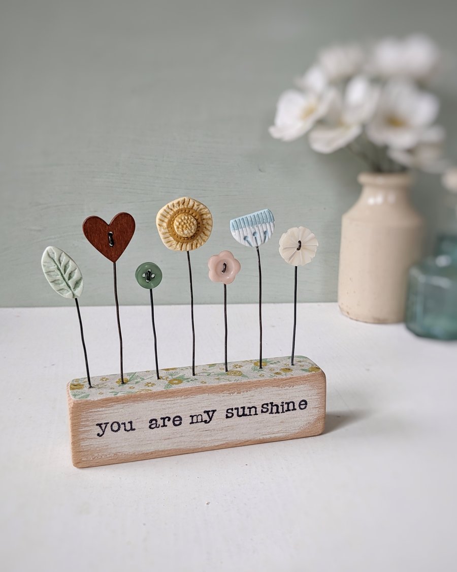 Clay and Button Flower Garden in a Floral Wood ... - Folksy