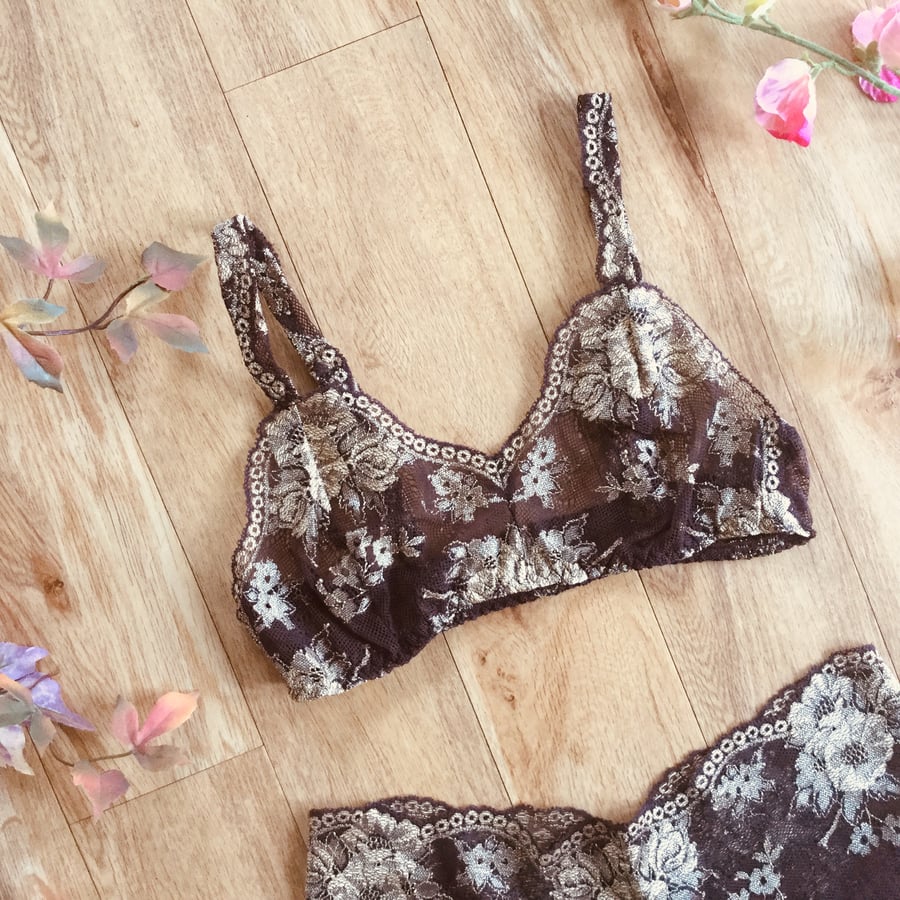 Cocoa and gold pinup style bralette - Folksy