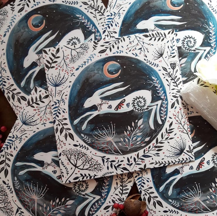 hare card, yule card, Christmas card pack, yule... - Folksy