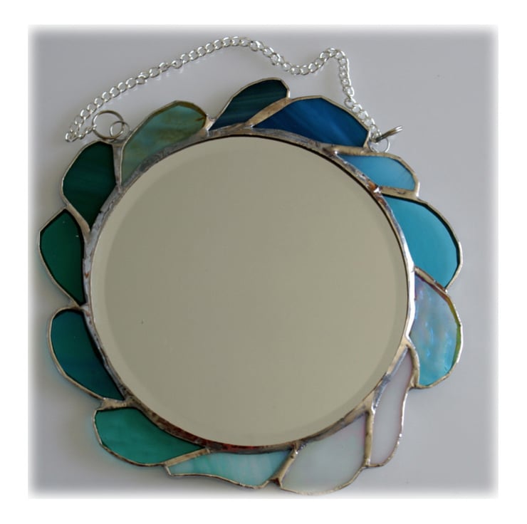 Stained Glass Mirror Sea Aquamarine Round Hand... - Folksy