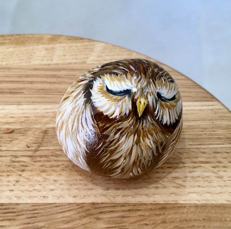 Owl hand painted pebble garden rock art wildlif... - Folksy