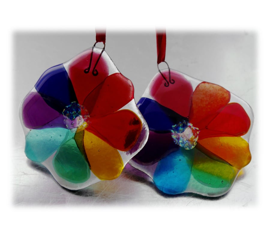 Rainbow Fused Glass Flower Suncatcher Dichroic - Folksy