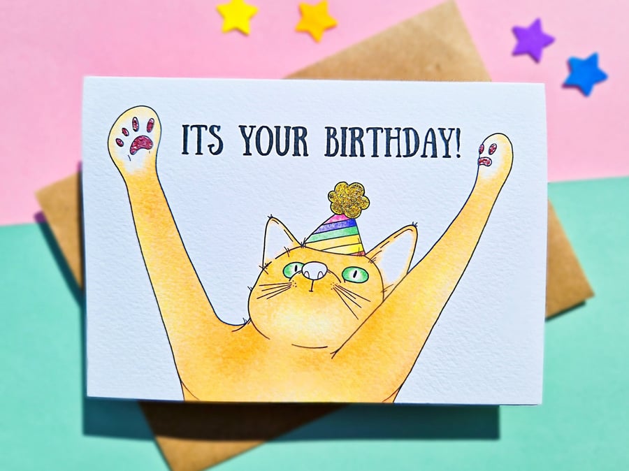 Ginger Cat Birthday Card, Its Your Birthday! - Folksy