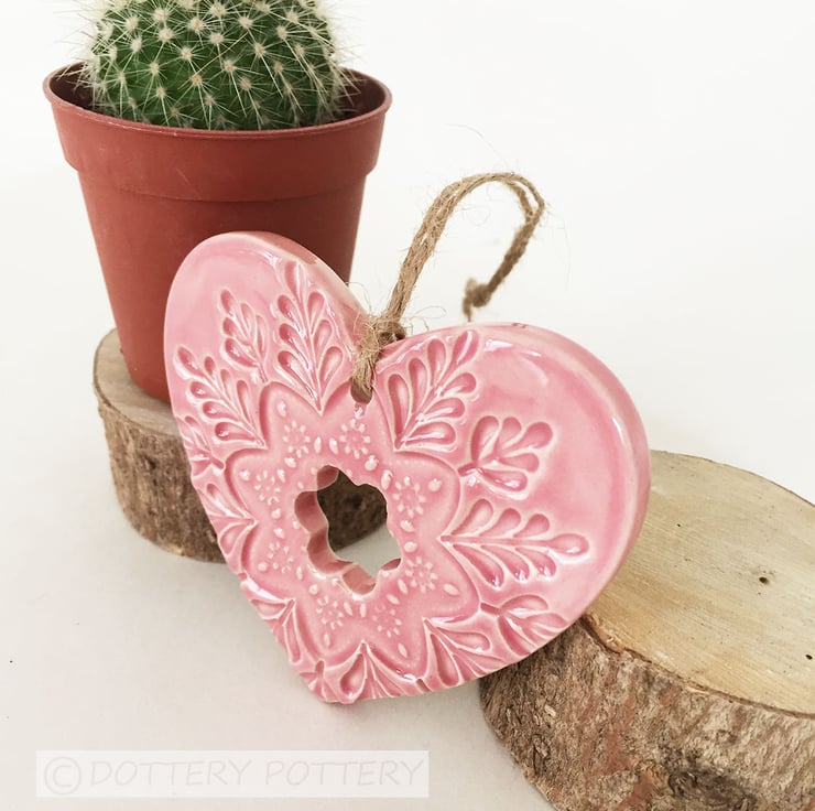 Ceramic heart hanging decoration Pottery Heart ... - Folksy