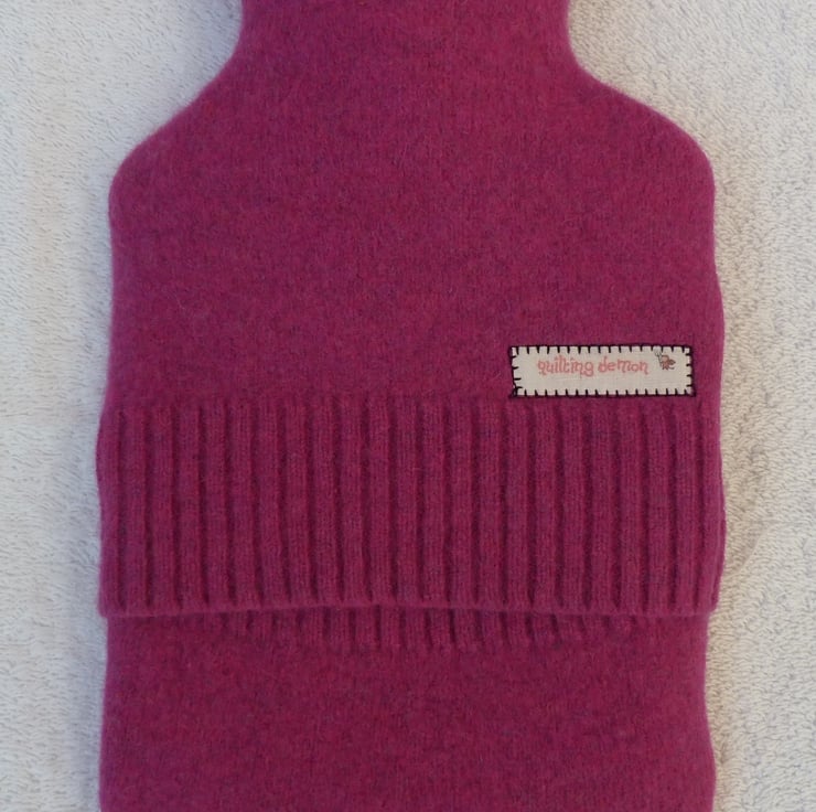 Pink Merino Wool Hot Water Bottle Cover with Ma... - Folksy