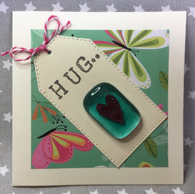 Fused glass ‘hug’ keepsake card - Folksy