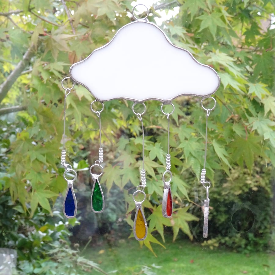 Stained Glass Rain Cloud Multi - Handmade Hangi... - Folksy