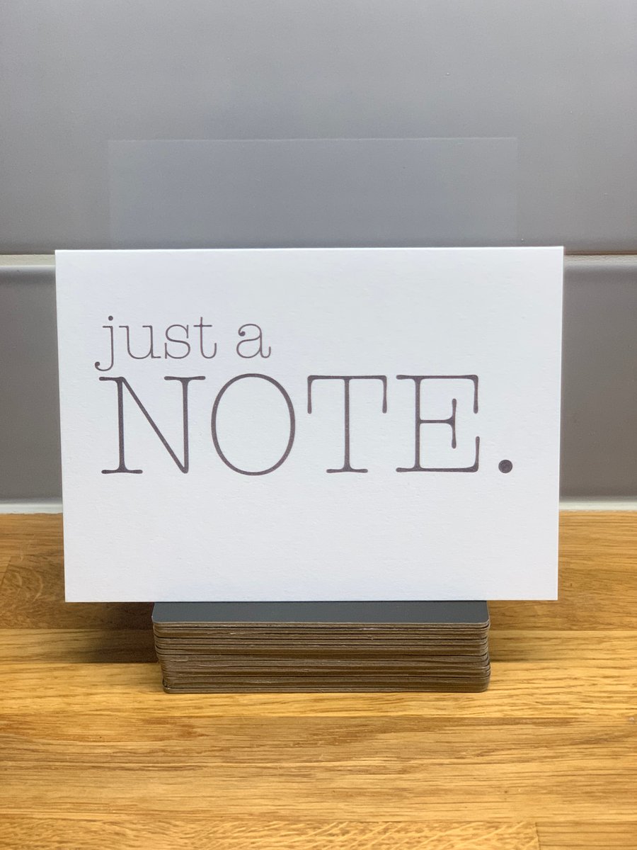 Pack of 5, 'Just A Note' Cards, Baskerville - Folksy