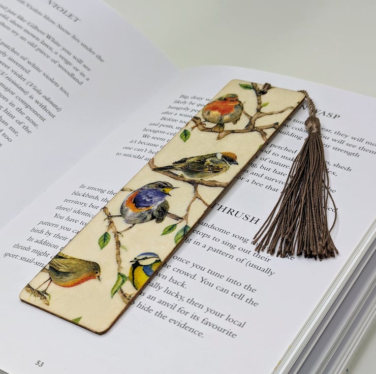 Garden birds wooden bookmark, gift for a natur... - Folksy