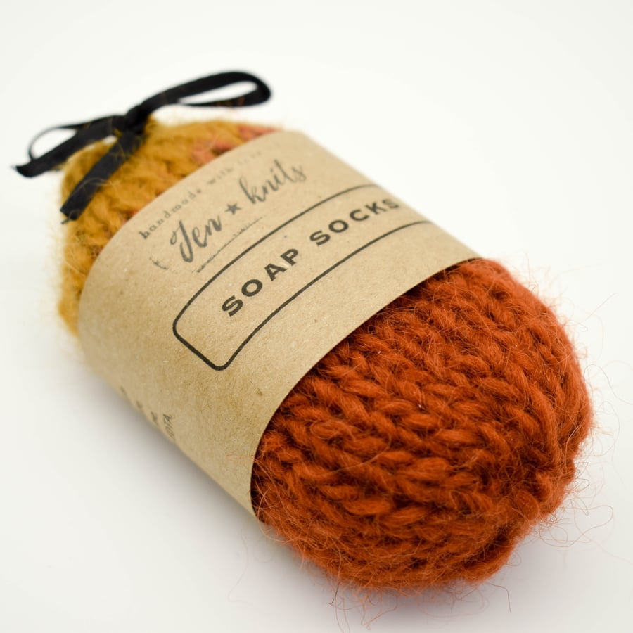Hand knitted self felting soap sock - Orange - ... - Folksy