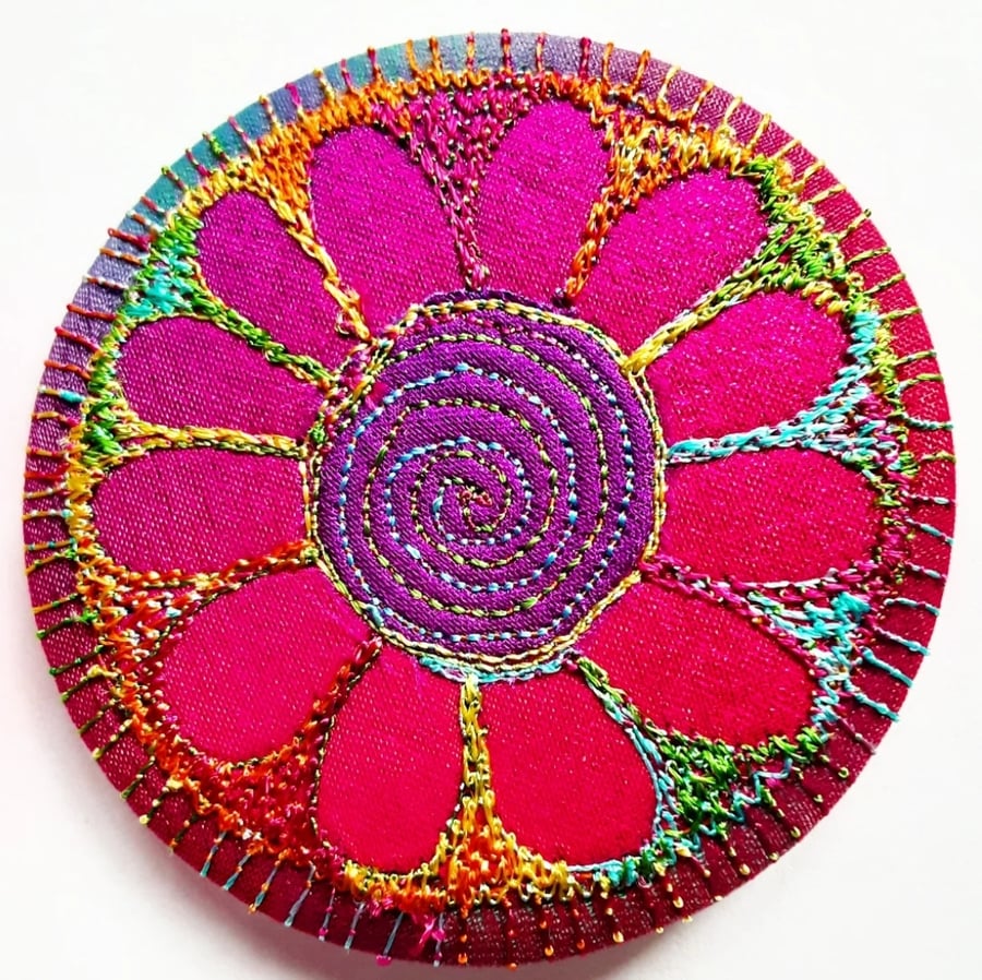 58mm Multicoloured Flower Textile Badge - Folksy