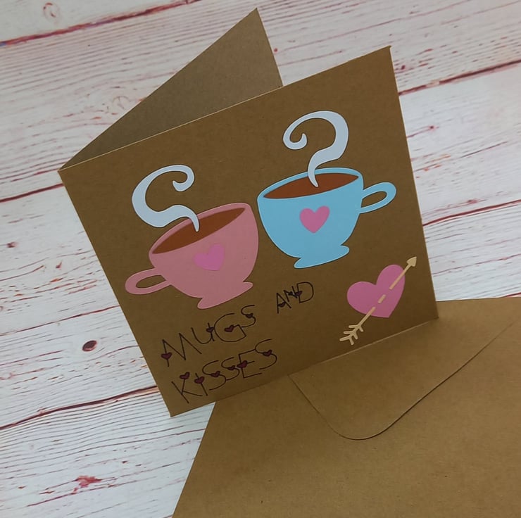 Love Card, Mugs and Kisses Handmade Anniversary... - Folksy