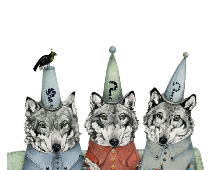 Wolf illustration Giclee print Wolves in thinki... - Folksy