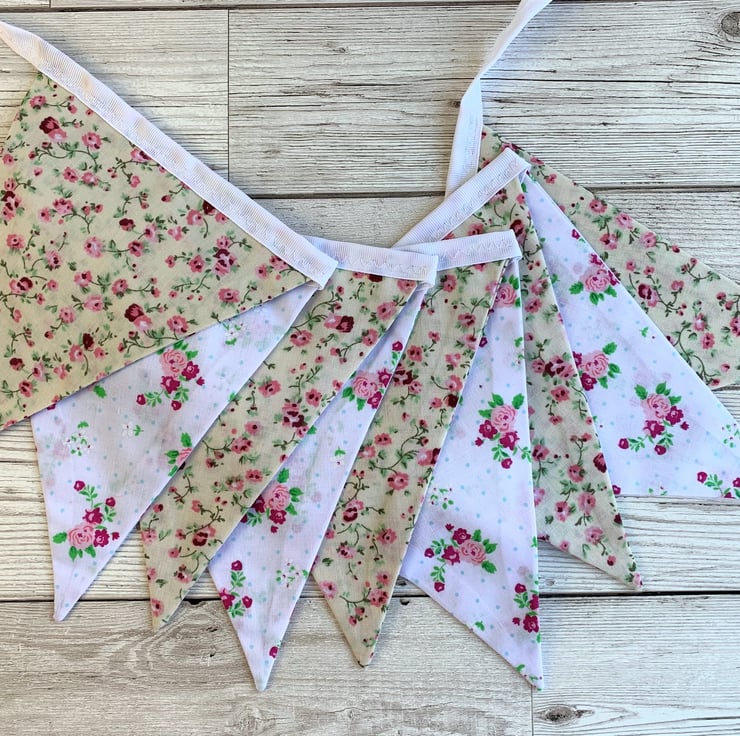 Shabby chic floral bunting in cream, white and ... - Folksy