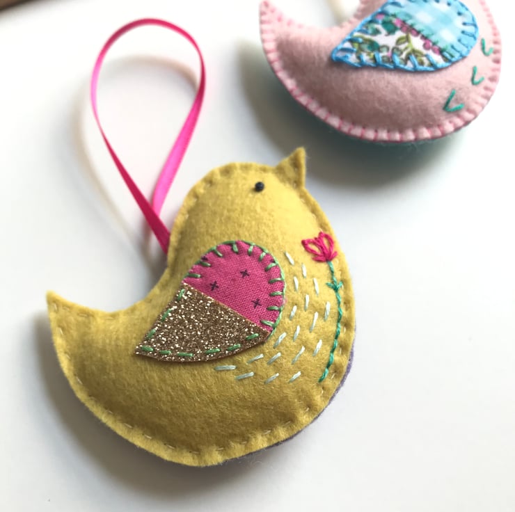 Hand Embroidered Felt Bird Lavender Bag- set of 2 - Folksy