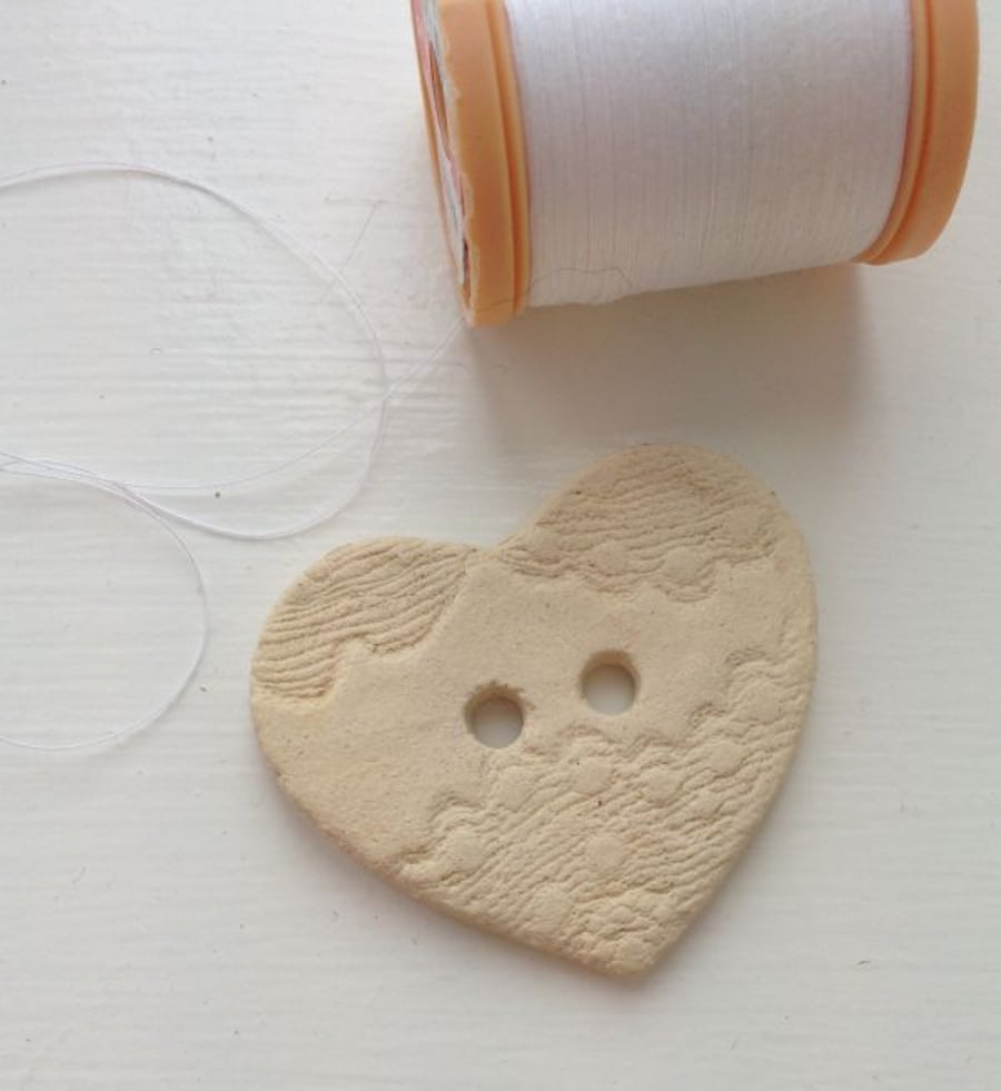Lace Impressed Ceramic Heart Button - Folksy