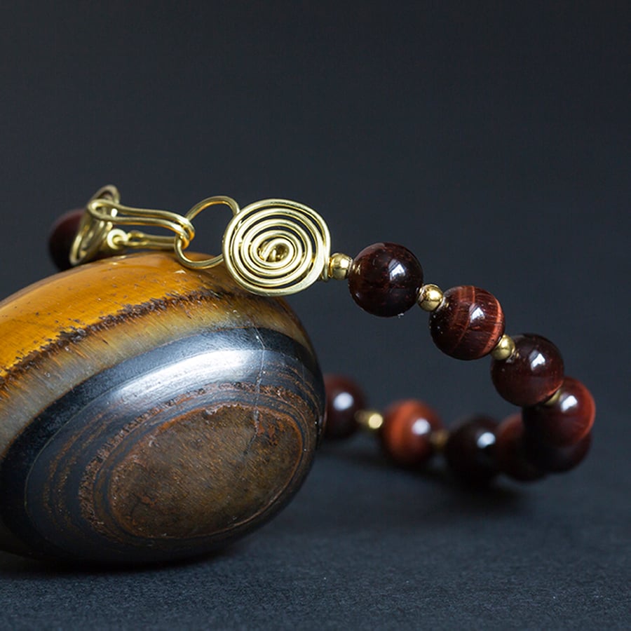 Red Indian Tiger Eye Copper Bangle - Folksy