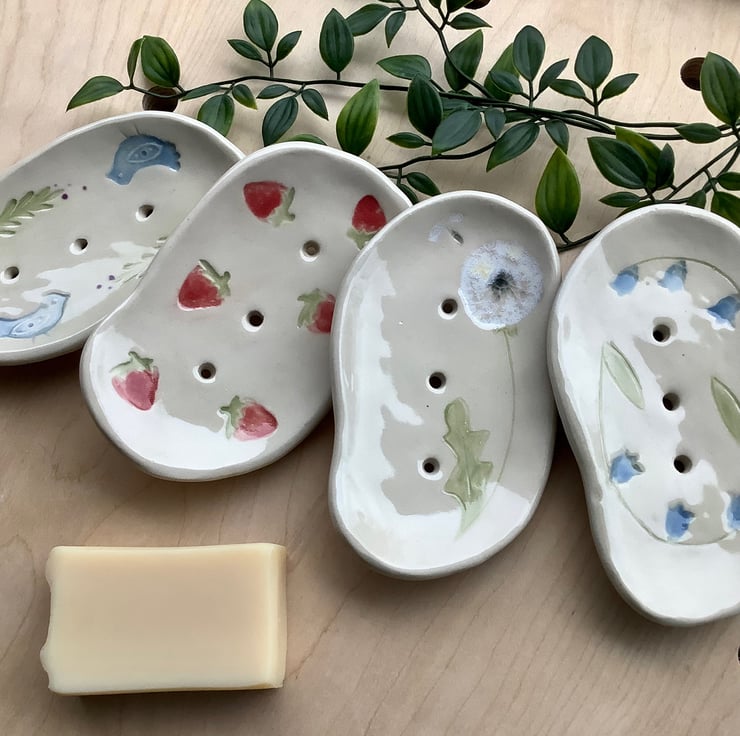Handmade stoneware Dandelion clock soap dish - Folksy