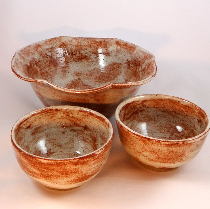 Ceramic bowl with scalloped rim - handmade pottery - Folksy