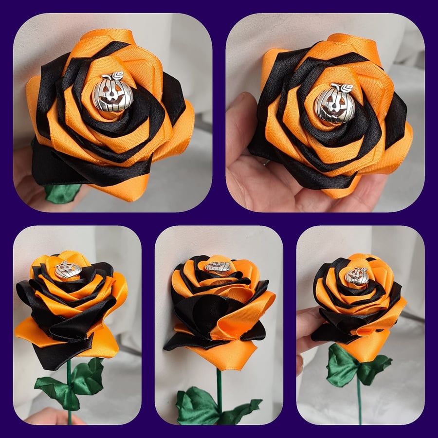 Gorgeous Handmade Pumpkin Ribbon Rose - Long St... - Folksy