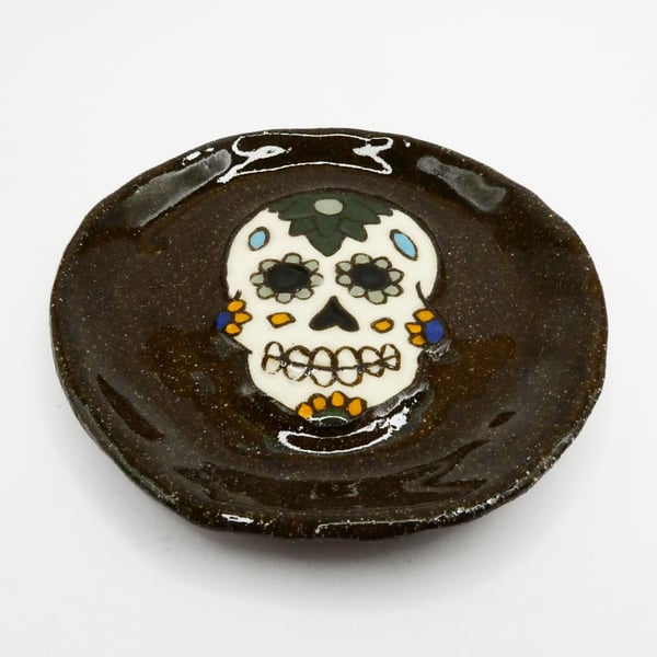 Small ceramic dish with sugar skull, day of the... - Folksy