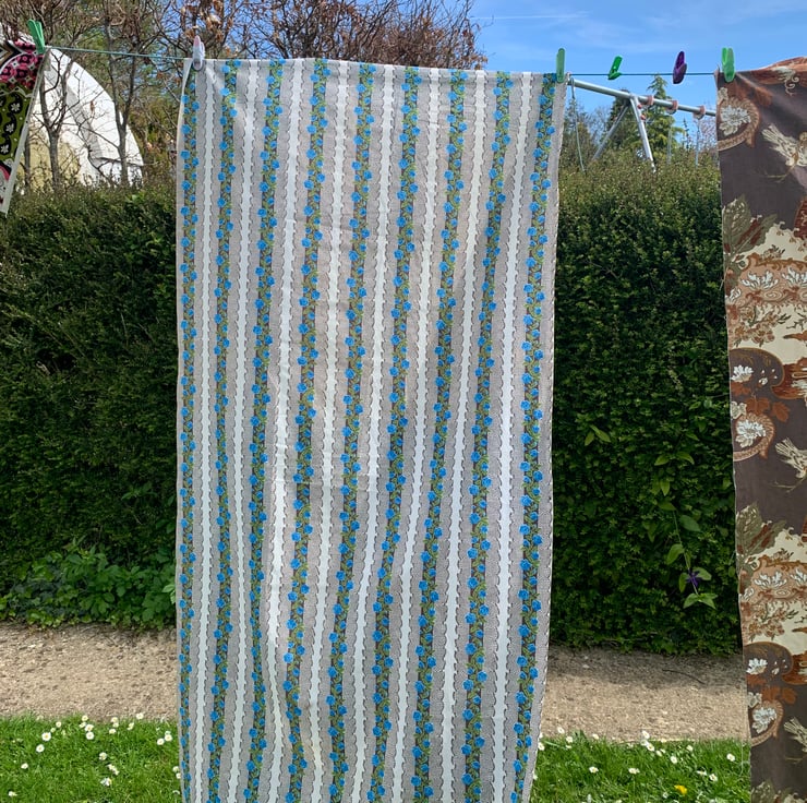 Retro Blue Rose 50s 60s Dressmaking Cotton Vint... - Folksy