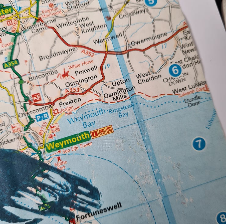 Dorset Weymouth Dorchester Portland map card co... - Folksy