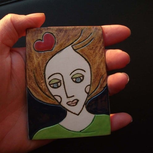 small ceramic tile aceo size. lady with flowing... - Folksy