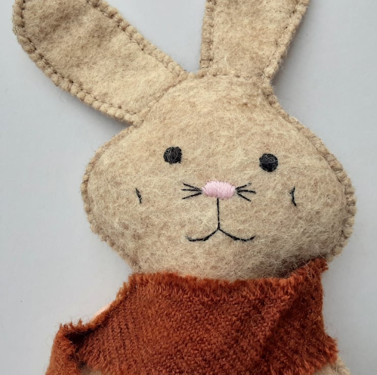 Rabbit, hand embroidered woodland bunny keepsak... - Folksy