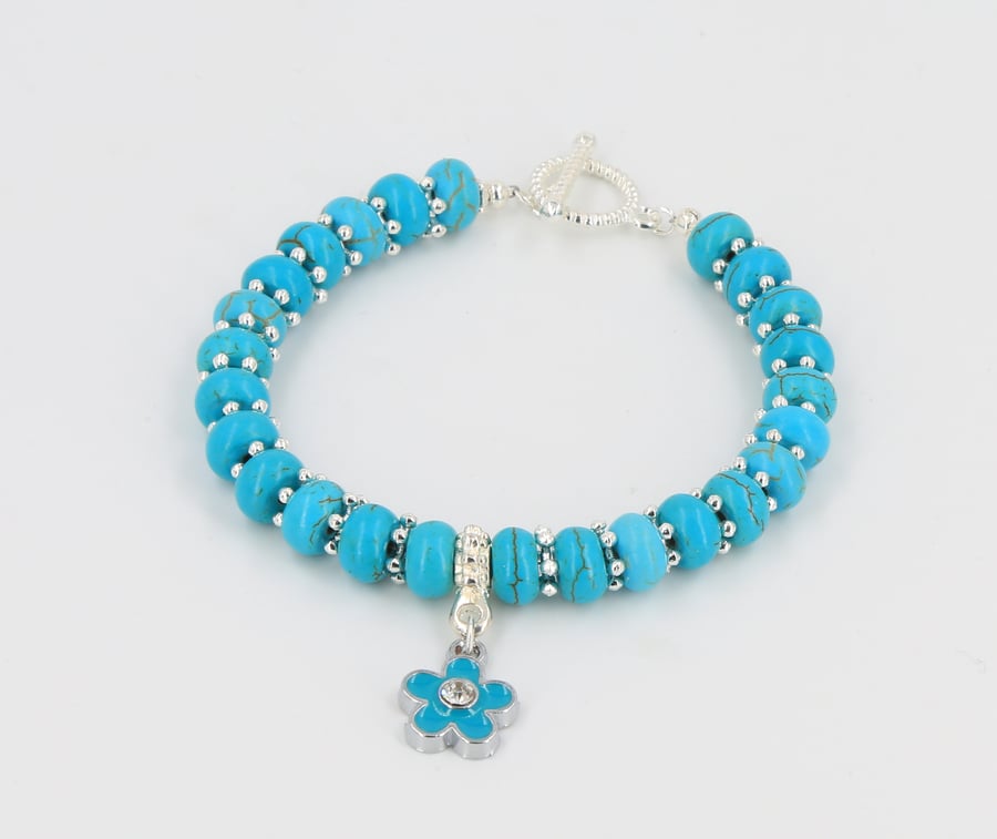 Turquoise howlite abacus stone daisy flower ena... - Folksy