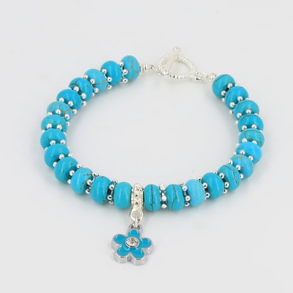 Turquoise howlite abacus stone daisy flower ena... - Folksy