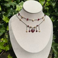 Nicolette - Gold Red Stars & Heart choker n... - Folksy