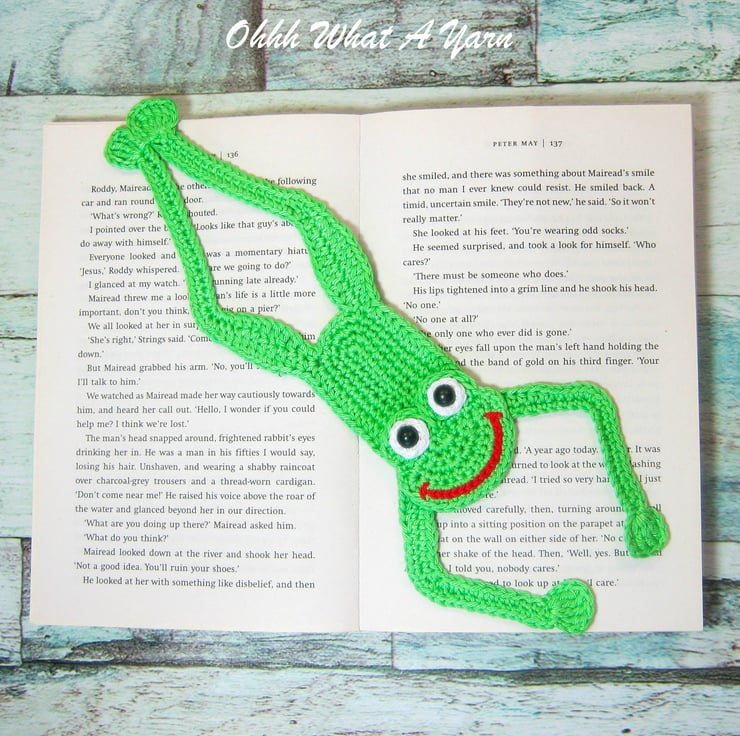 Crochet frog bookmark. Wide mouth frog. Frog gi... - Folksy