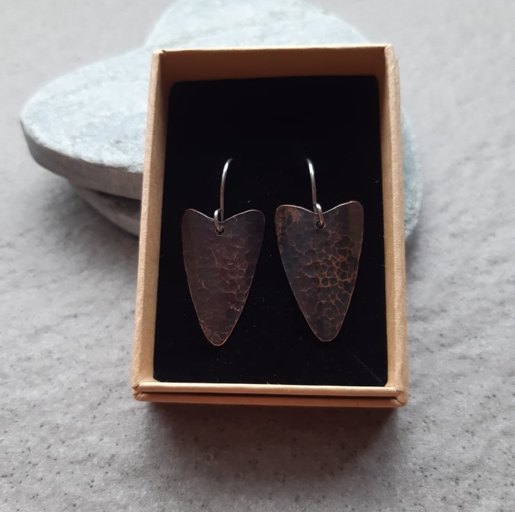 Oxidised Copper Heart Drop Earrings Dangle Earr... - Folksy