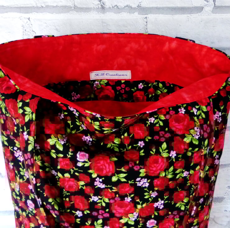 Red roses tote bag, shopping bag. - Folksy