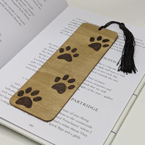 Wooden bookmark with pyrography paw print desig... - Folksy