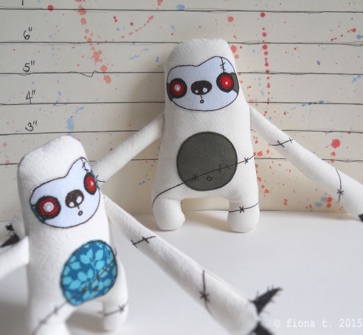 freehand embroidered zombie sloth - large - Folksy