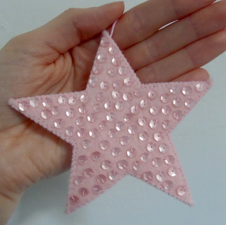 Shimmering Sequin Star - shell pink - Folksy