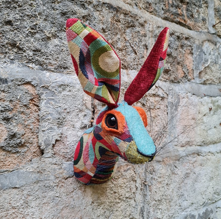 Faux hare head wall mount in turquoise and mult... - Folksy